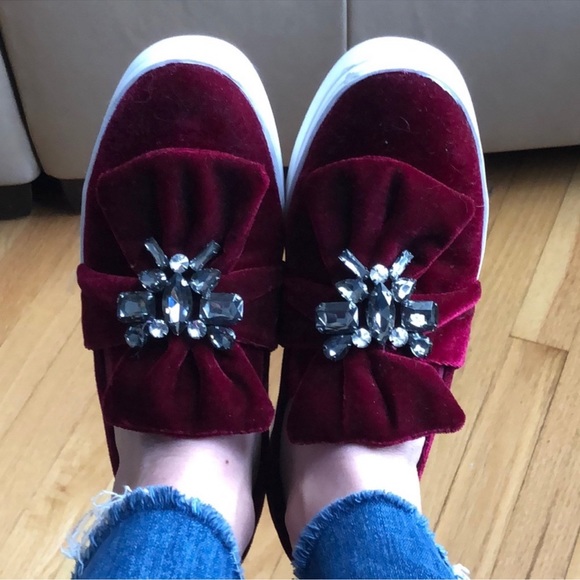 Zara | Shoes | Zara Burgundy Bejeweled Velvet Sneakers | Poshmark